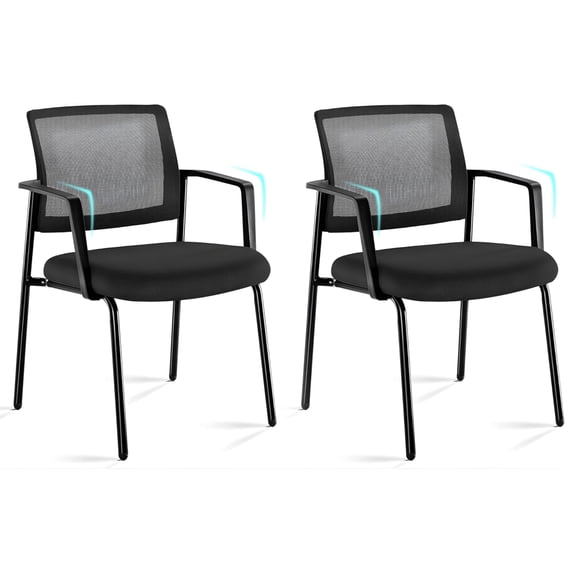 Black Stackable Leather Guest Chairs 2 Pack With Mesh Back And Padded ...