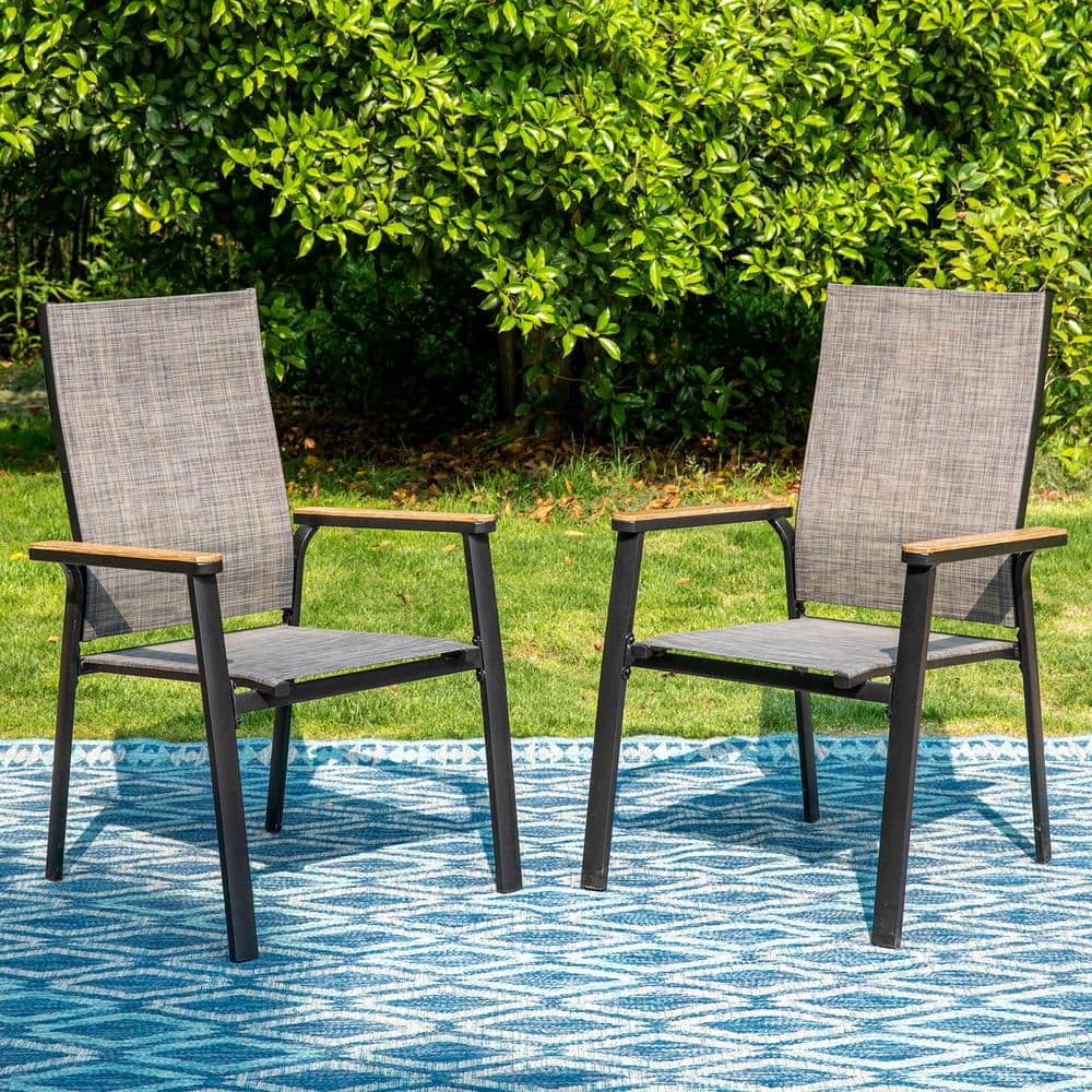 Black Stackable Lightweight Aluminum Patio Outdoor Dining Chair (2-Pack ...