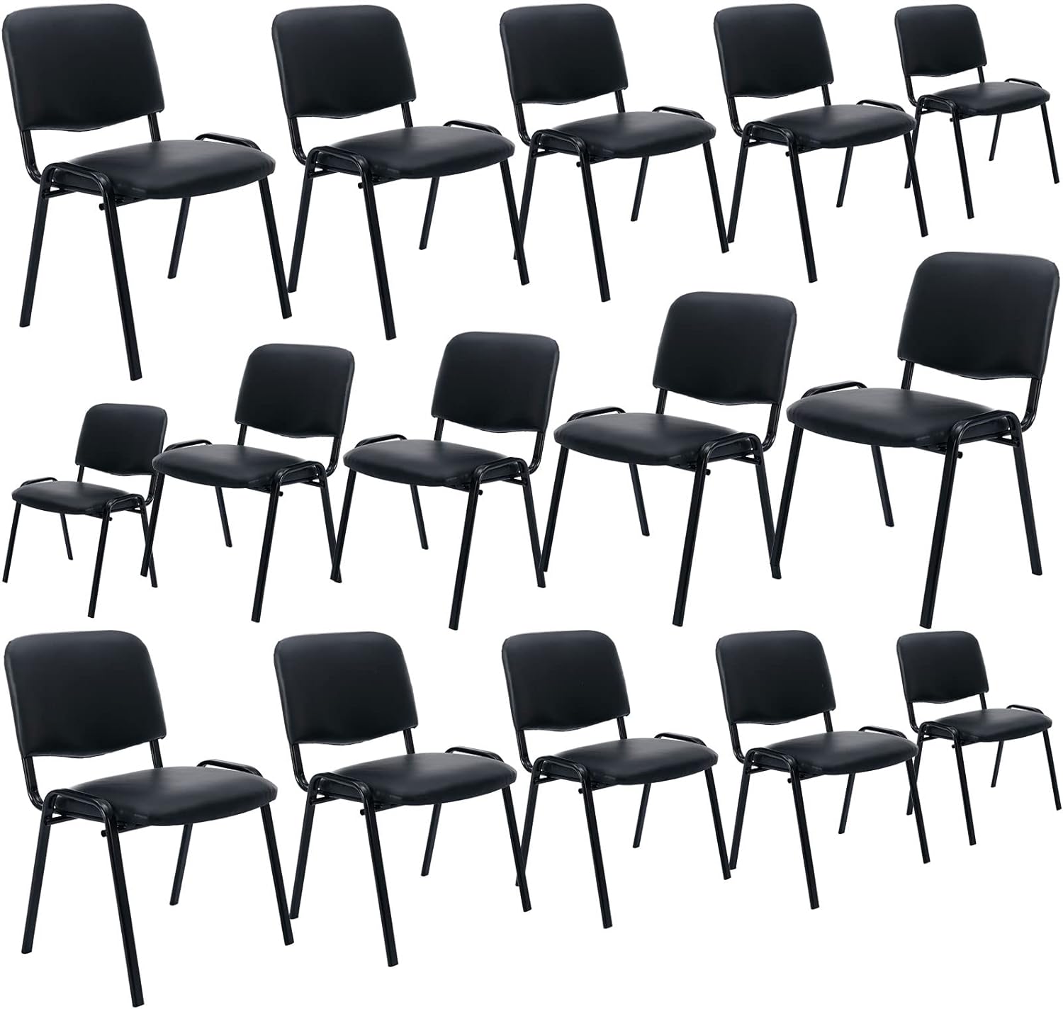 Black Stackable Office Chairs no Arms Set of 15, PU Leather Reception ...