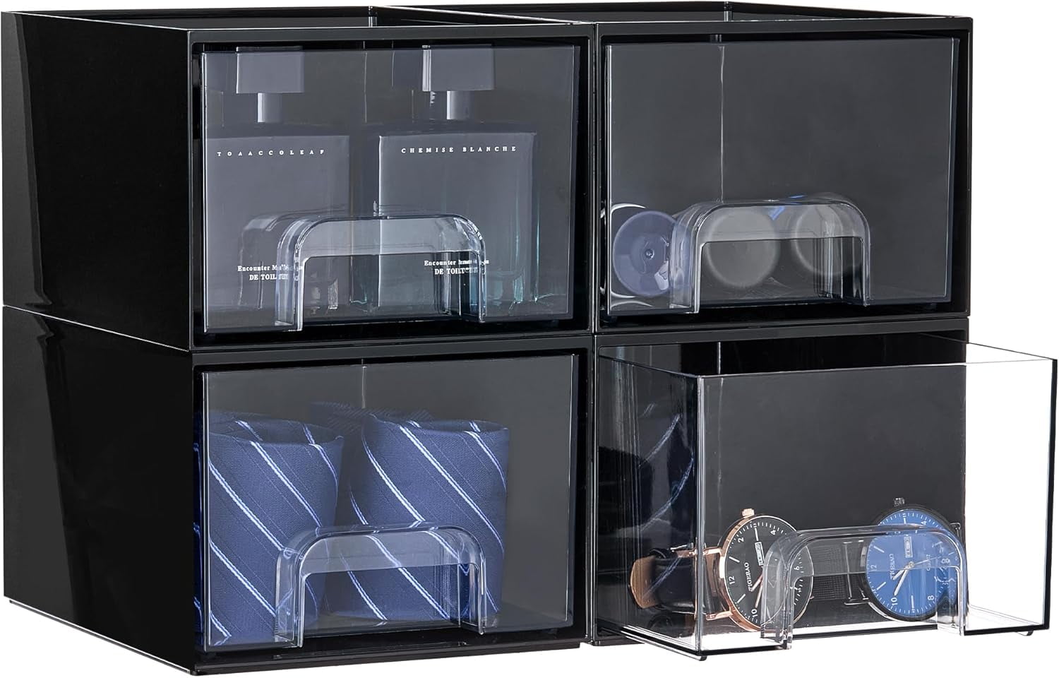 Black Stackable Storage Drawers,4.4‘’ Tall Cologne Organizer for Men ...