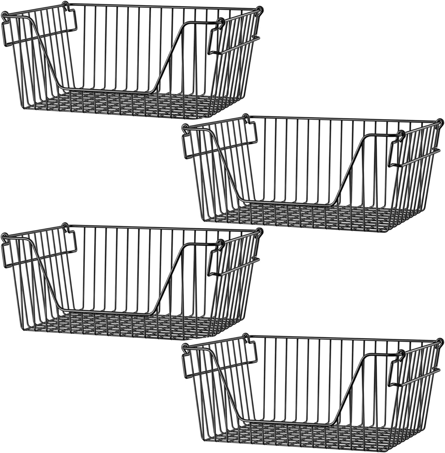 Black Stackable Wire Baskets Stacking Bins for Vegetable Storage Pantry ...