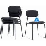 Black Stacking Chairs with Upholstered Fabric Seat and Back, Armless ...