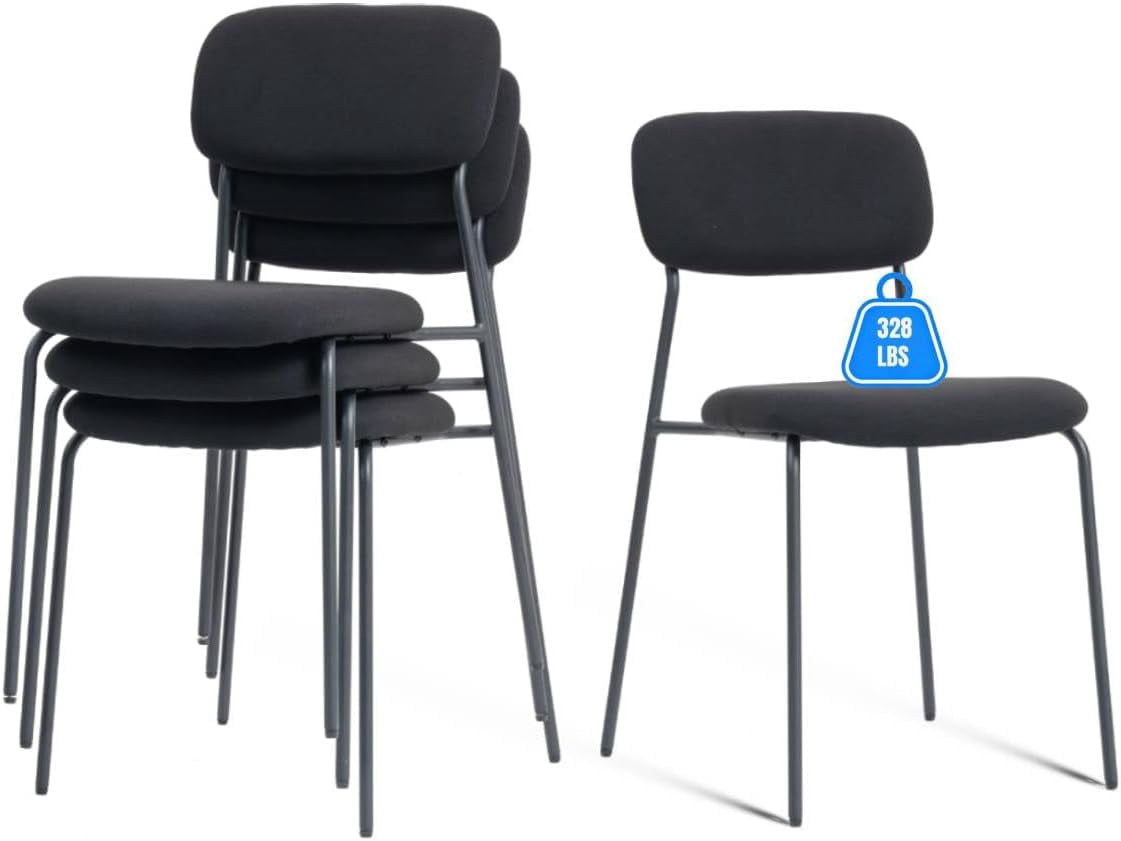 Black Stacking Chairs with Upholstered Fabric Seat and Back, Armless ...