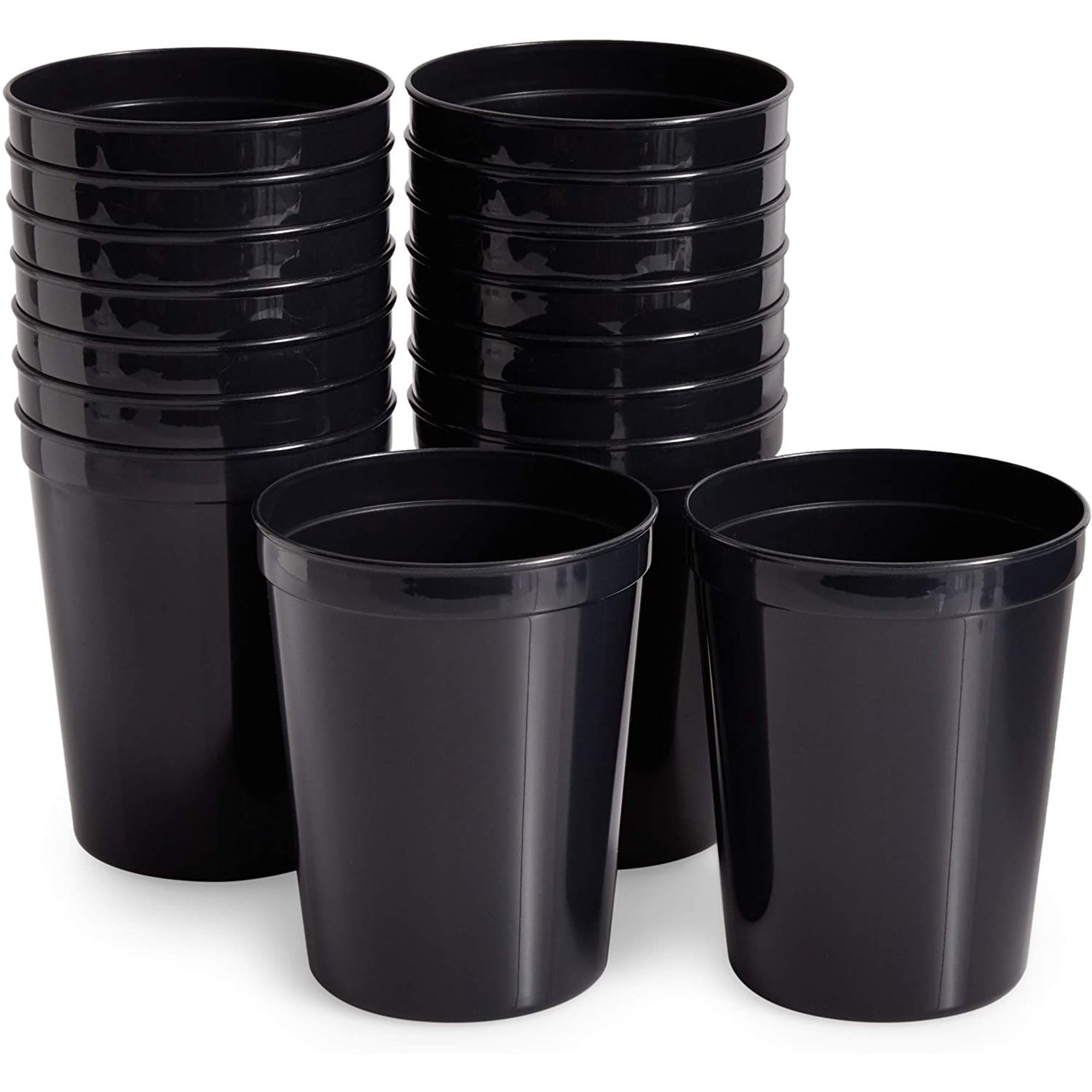 Black Stadium Cups, Reusable Plastic Party Tumblers (16 oz, 16 Pack ...