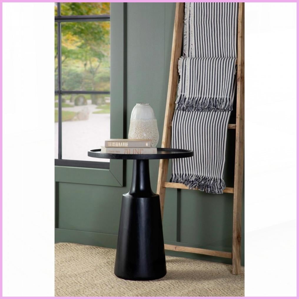 Black Stain Mango Wood Pedestal Coffee Table - Raised Edge for Secure ...