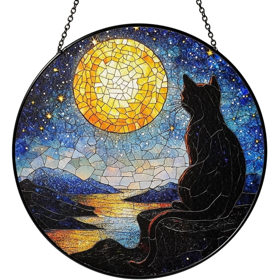 Black Stained Glass Suncatcher Window Decor for Garden, Night ...