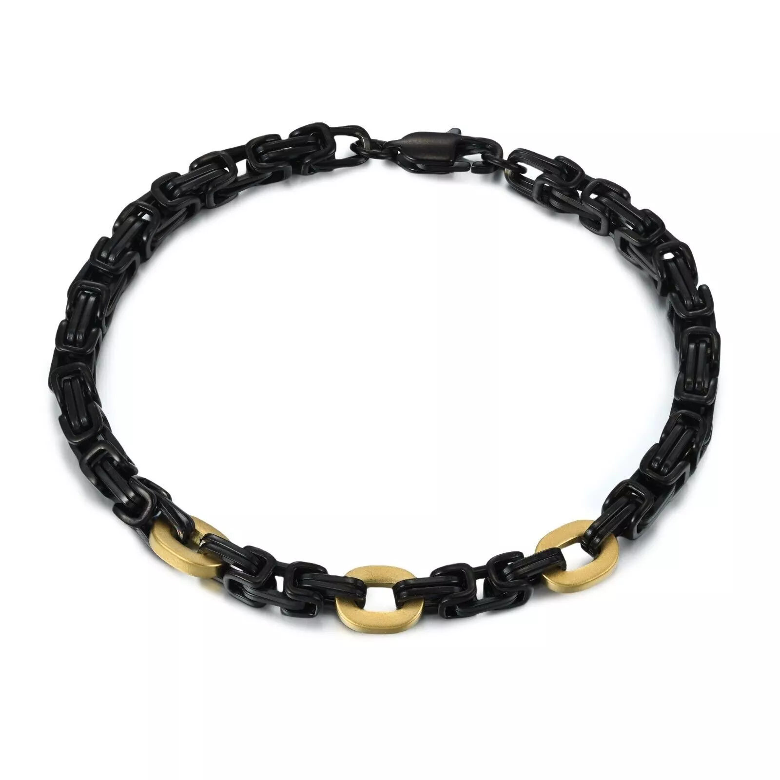 Black Stainless Steel 5mm Byzantine Link Chain Bracelet IP Gold Men's 8 ...