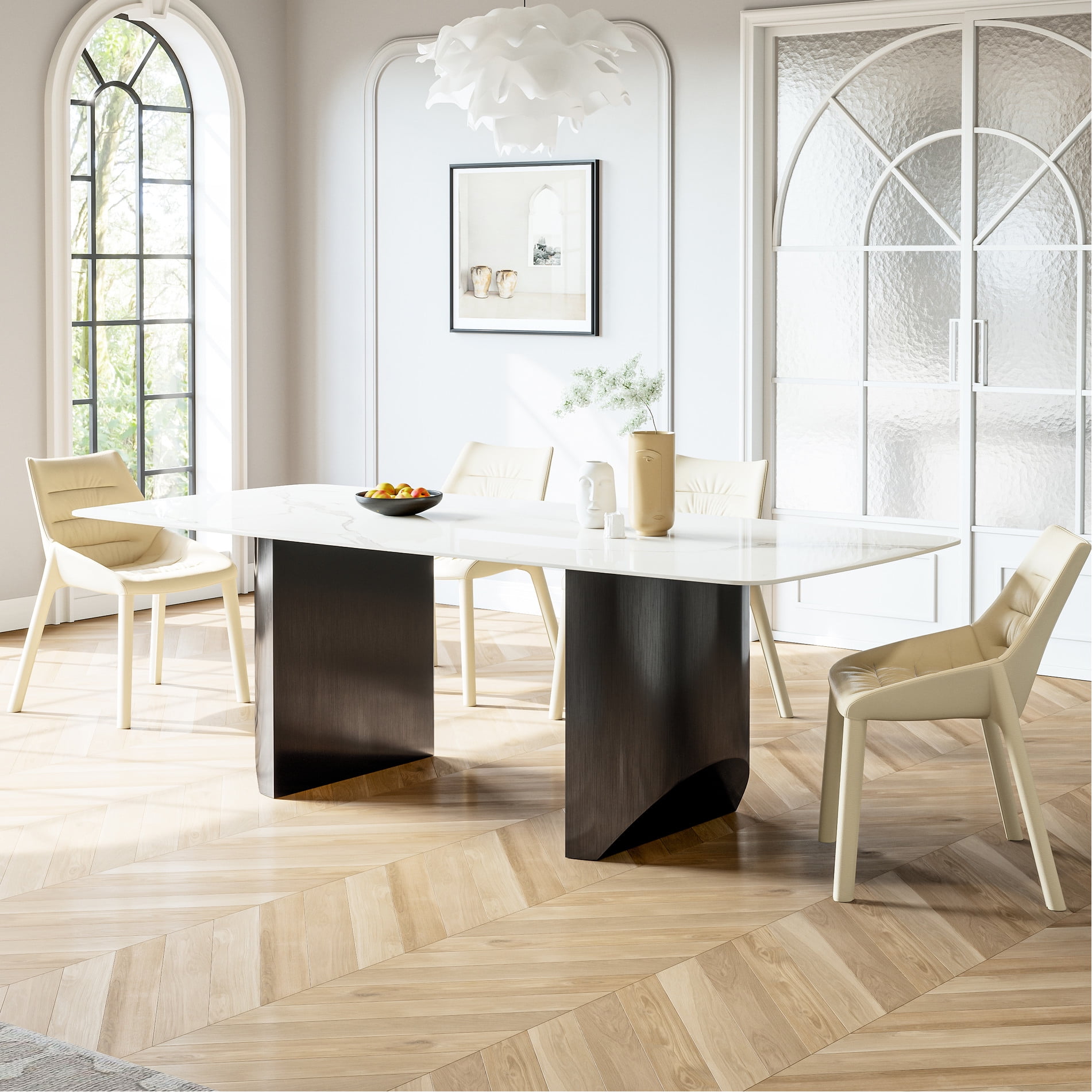 Black Stainless Steel Dining Table With Rock Plate - , Modern, 75.5kg ...