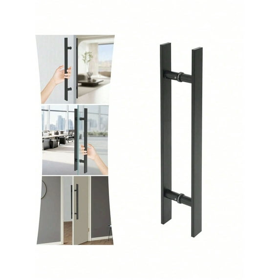 Black Stainless Steel Door Handle, 1 Pair Pull Push Sliding Barn Door ...