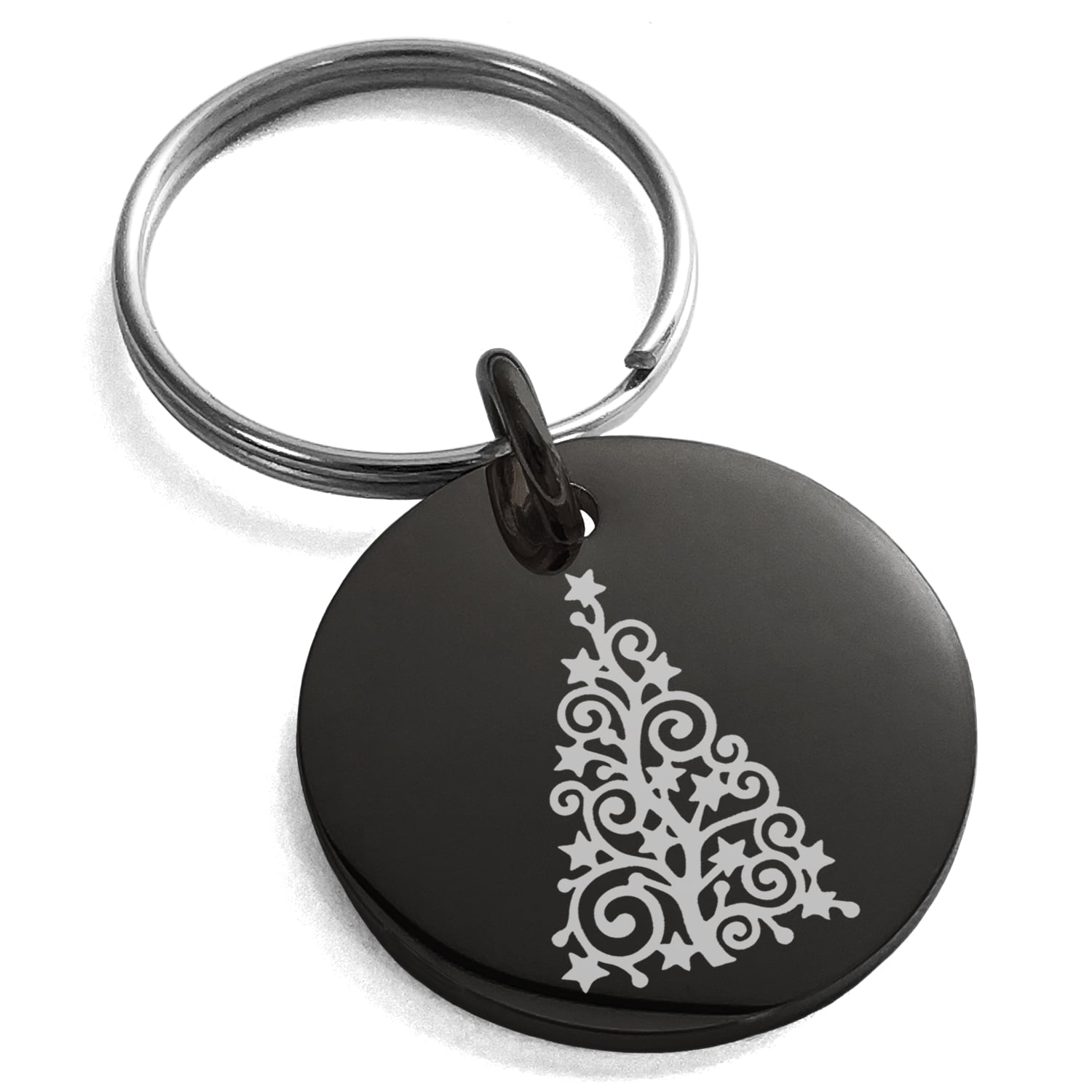 Black Stainless Steel Floral Filigree Christmas Tree Engraved Small ...