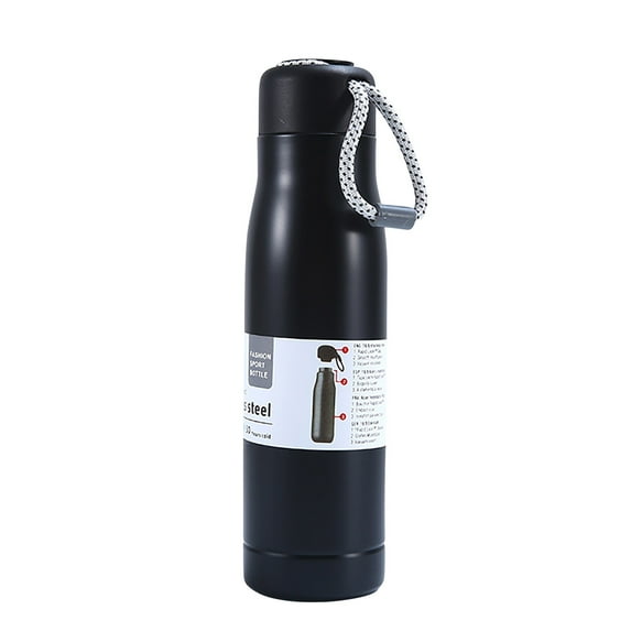 Black Stainless Steel Insulated Sports Bottle With Drawstring For ...