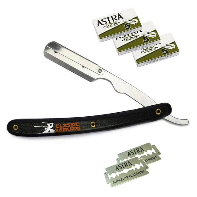 Black Stainless Steel Professional Barber Straight Edge Razor with 15 ...