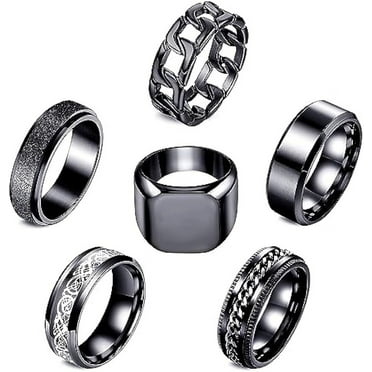Jstyle 6Pcs Black Spinner Rings for Men Women Fidget Rings Cool Chain ...