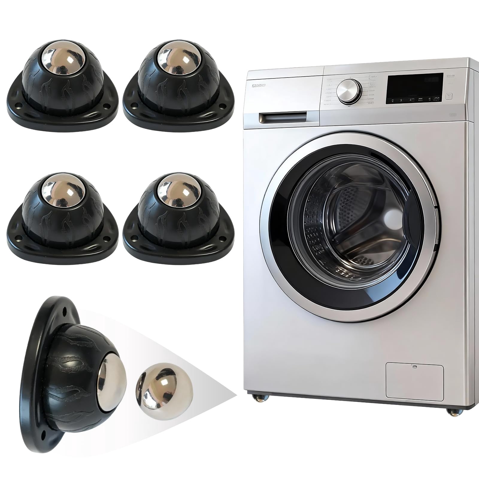 Black Stainless Steel Self Adhesive Caster Wheels - 4 Pack Low Profile ...
