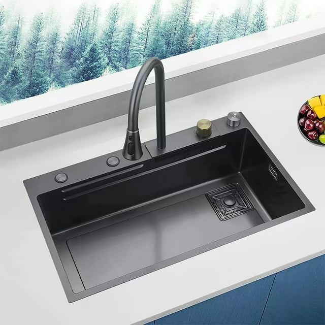 Black Stainless Steel Single- Bowl Drop - in Kitchen Sink with ...