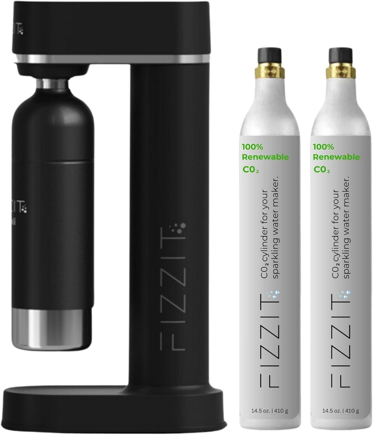 Black Stainless Steel Sparkling Water Maker with 2 CO2 Cylinders & 1L ...