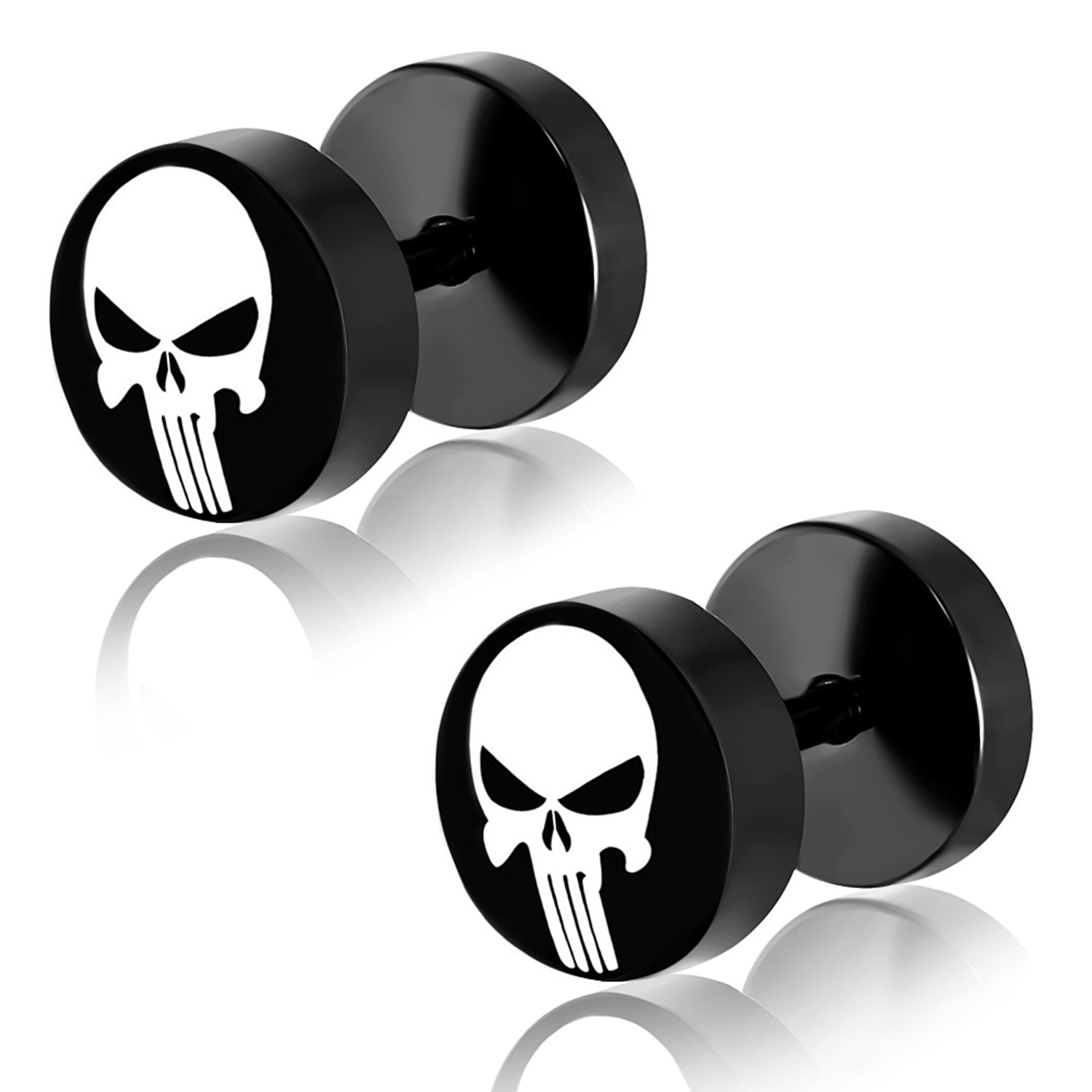 Black Stainless Steel Two-Tone Punisher Skull Faux Fake Cheater Ear ...