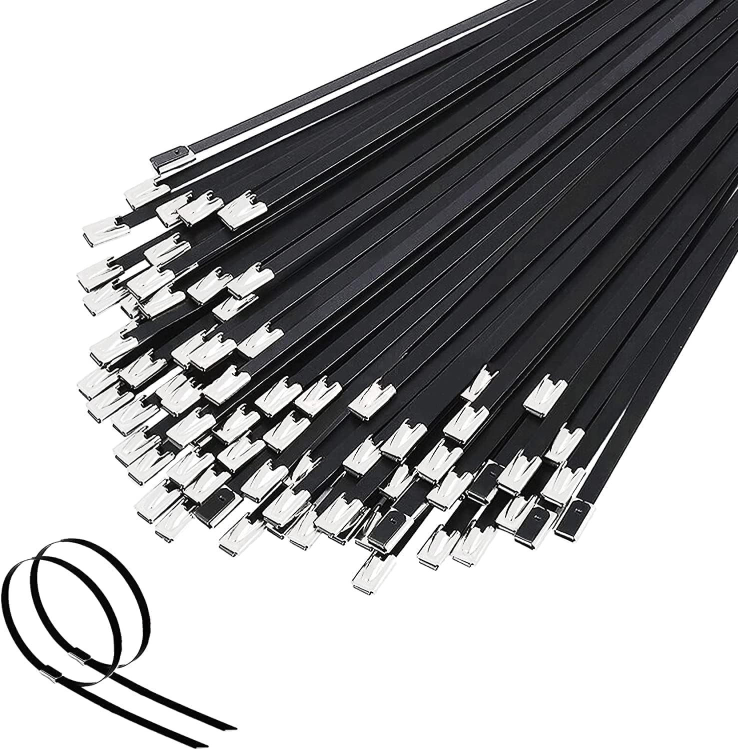 Black Stainless Steel Zip Ties, 110 Pack 11.8 inch Metal Cable Zip Ties ...