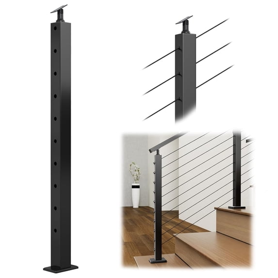 Black Stair Cable Railing Post 36 Inch for 25-35 Degrees Stair 36"x2"x2 ...