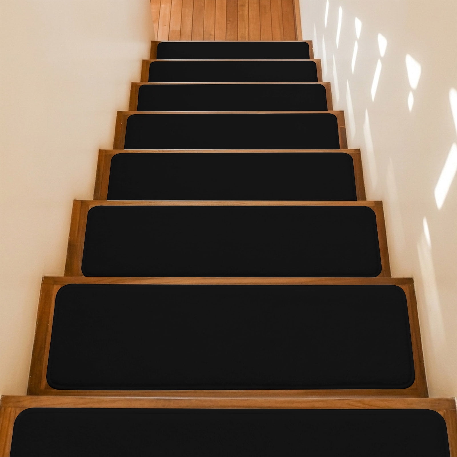 Black Stair Treads Non Slip for Steps Solid Color 7 Pcs Reusable ...