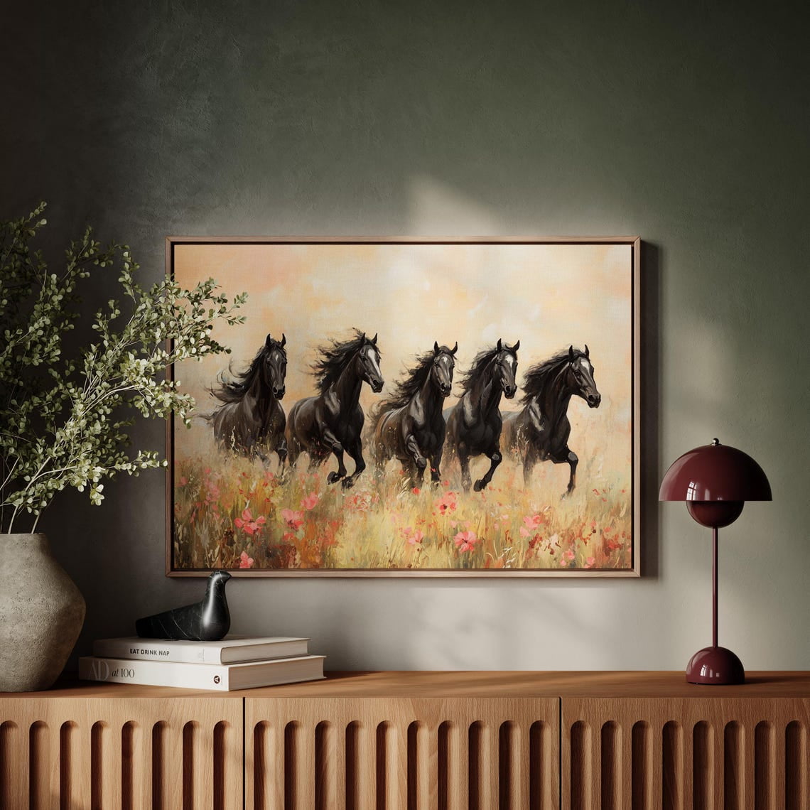 Black Stallion Art, Running Horses Wall Decor, Wild Mustang Painting ...