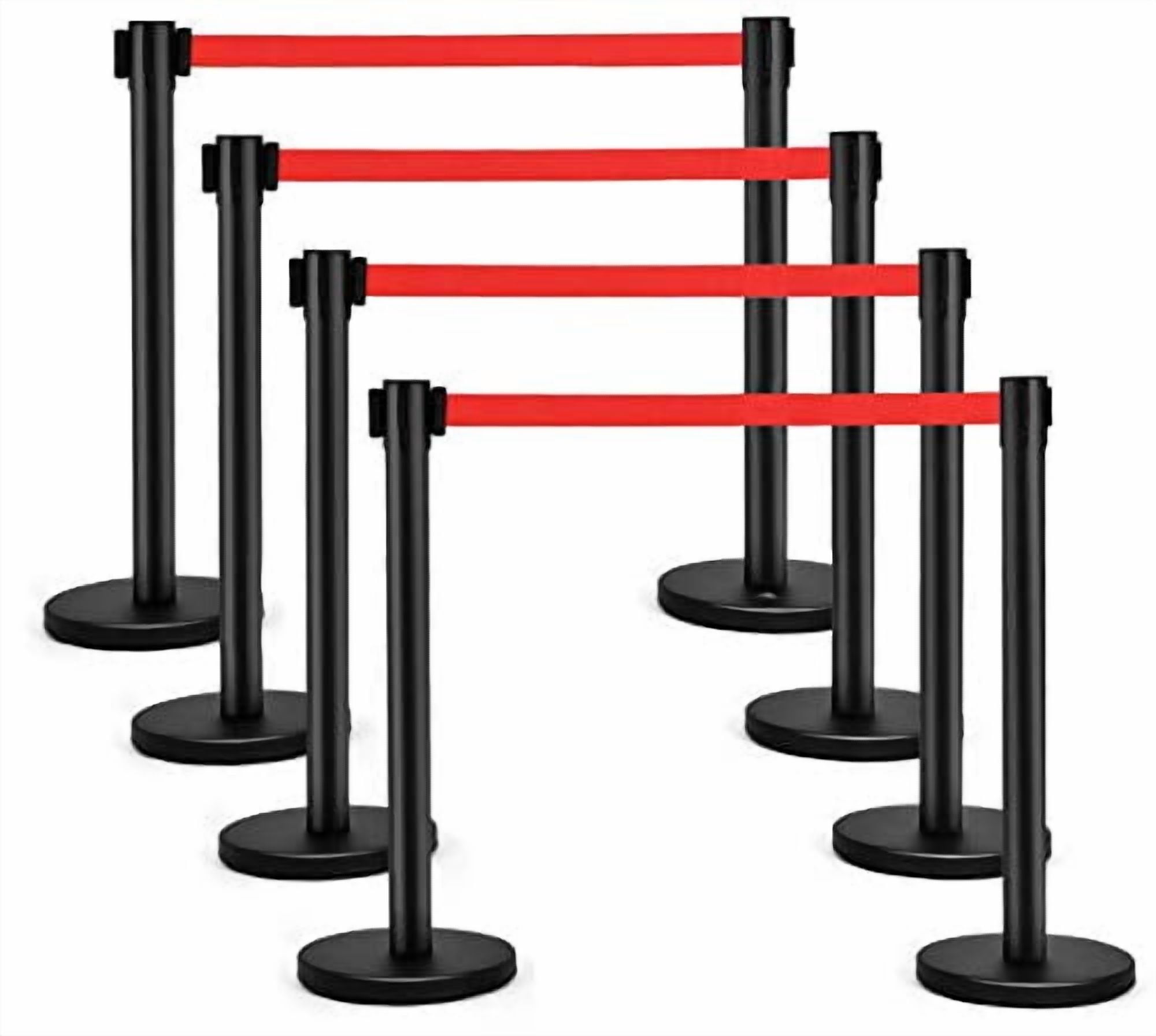 Black Stanchion with Red Retractable Belt 35" Crowd Control Queue Line ...