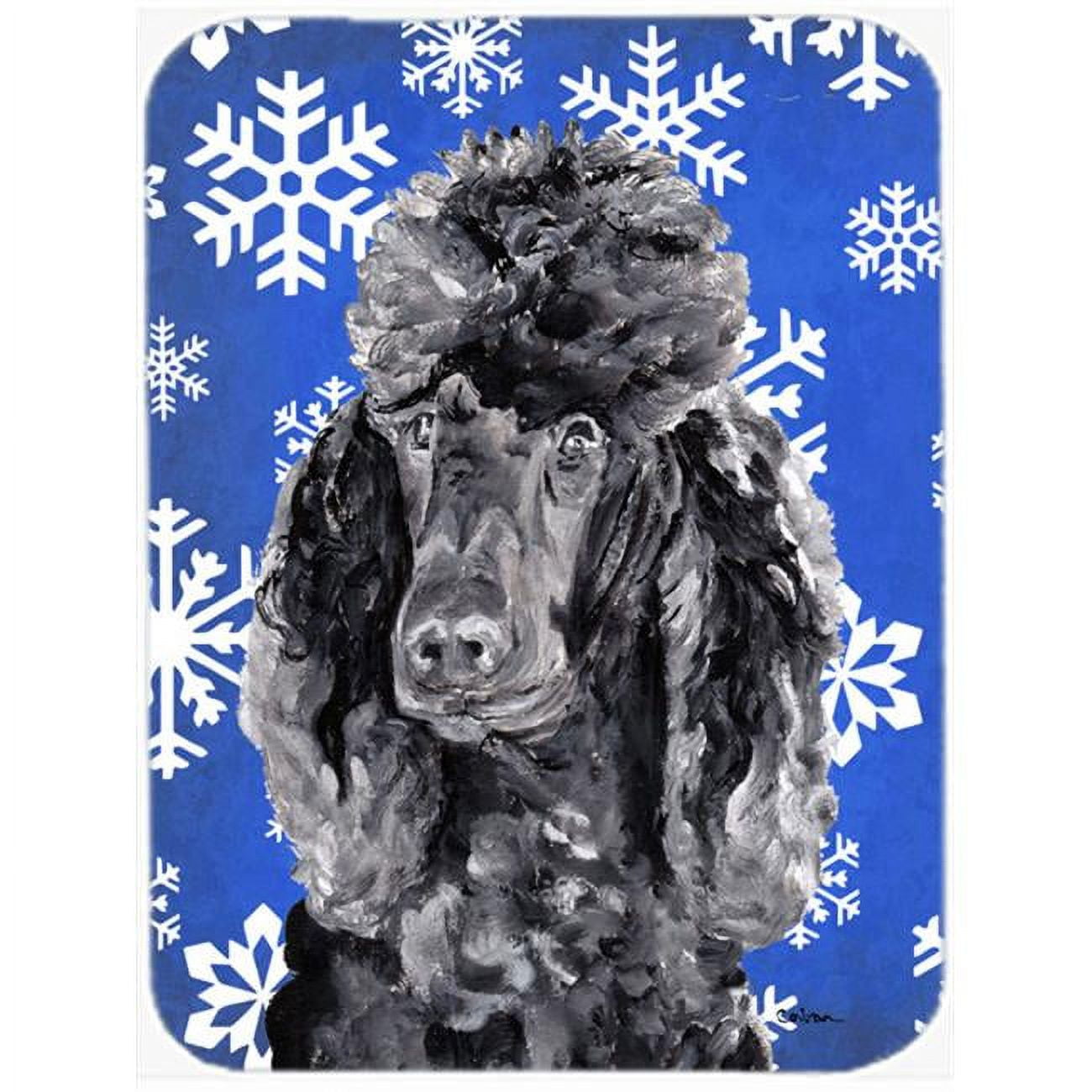 Black Standard Poodle Large Size Winter Snowflakes Glass Cutting Board ...