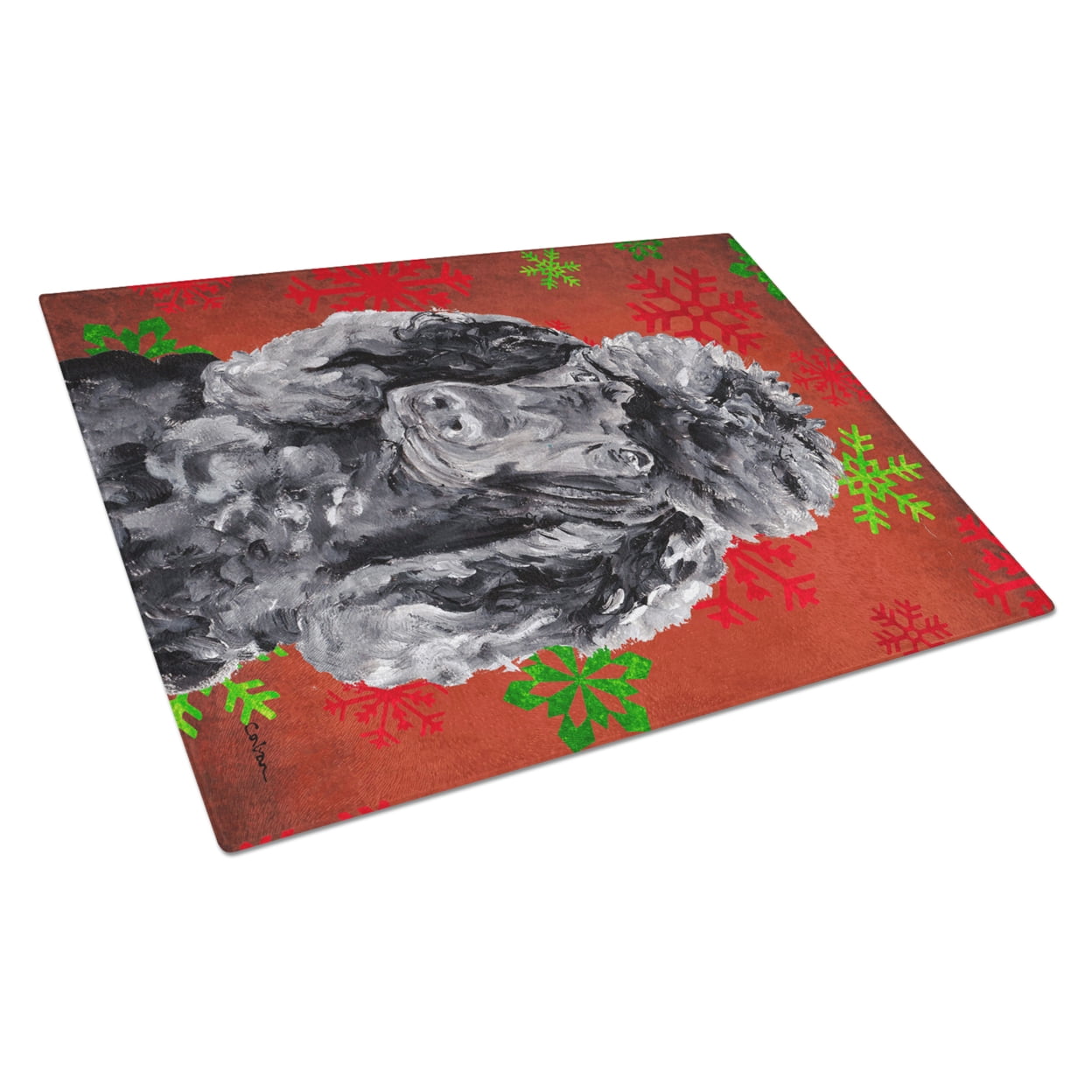 Black Standard Poodle Red Snowflakes Holiday Glass Cutting Board Large ...