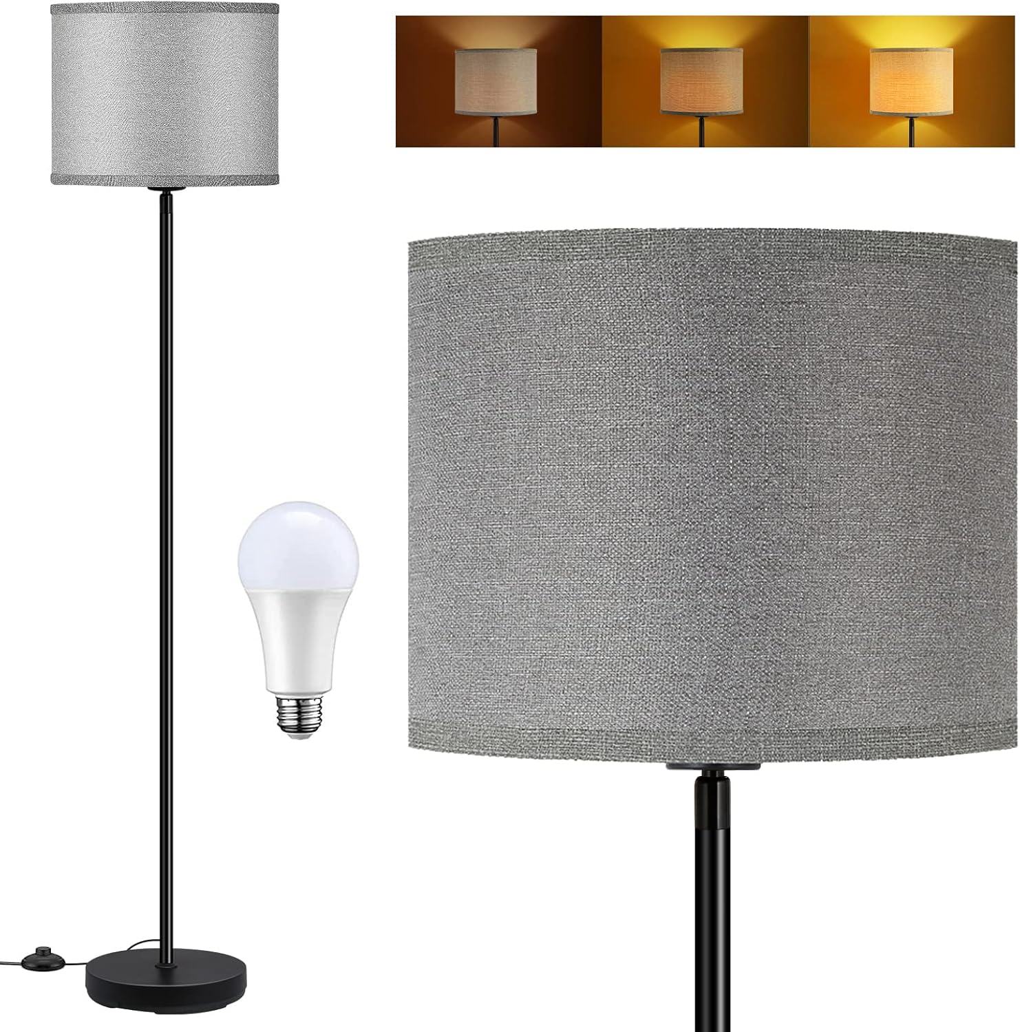 Black Standing Floor Lamps for Living Room, 58" Tall Short Lamps with ...