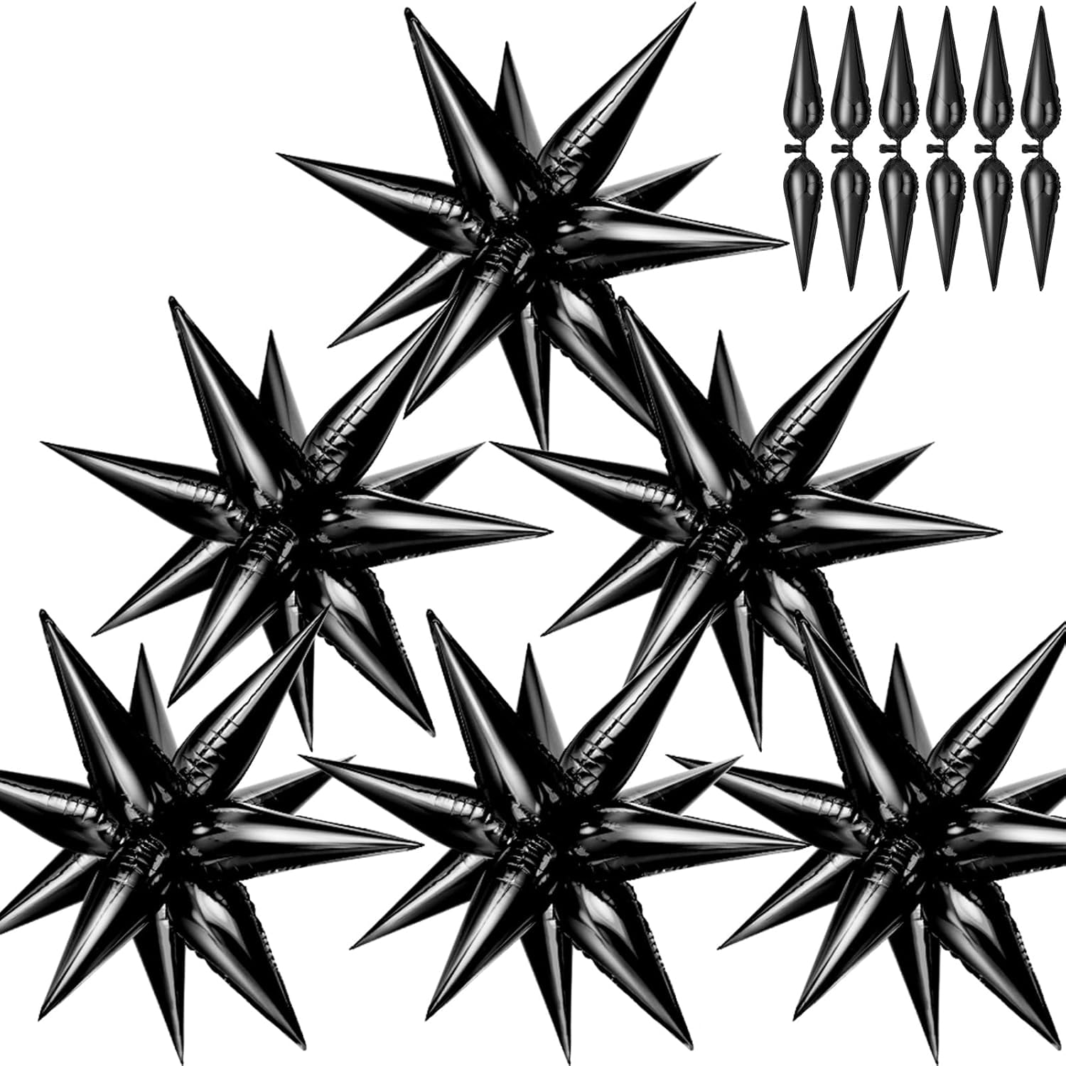 Black Star Balloons, 74 Pcs Big Black Explosion Foil Balloons, Spike ...