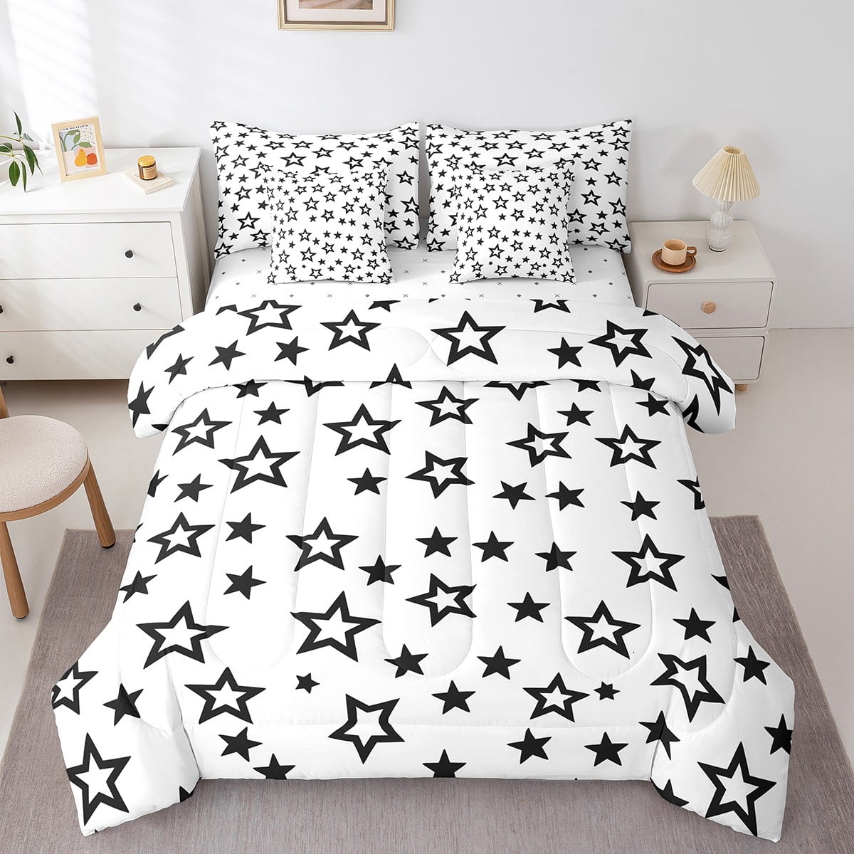 Black Star Bedding Set Galaxy Starry Comforter Set 7-Piece Teens Room ...
