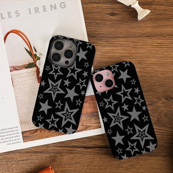 Black Star Pattern Aesthetic Phone Case for iPhone 17 11 12 13 14 15 17 ...