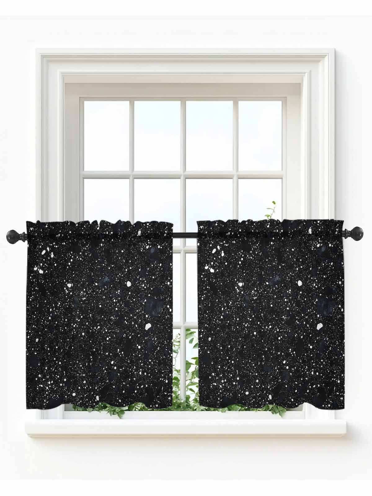 Black Star Sky Tier Curtains 36 Inch Length,Sheer Curtains for Bedroom ...