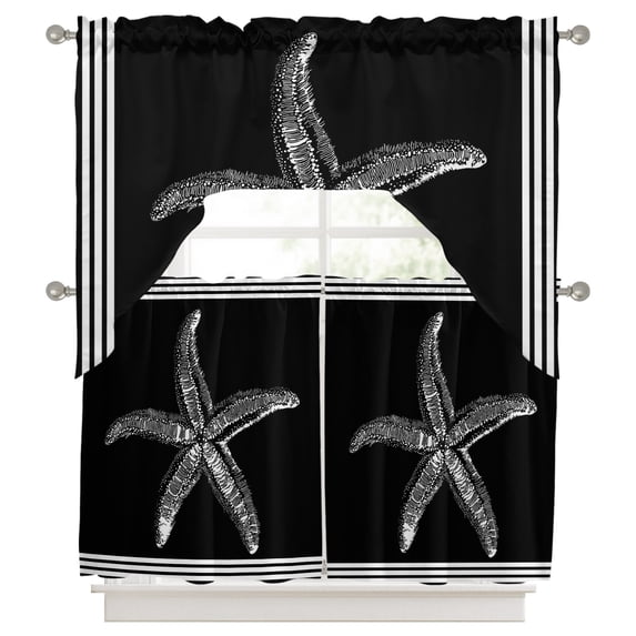 Black Starfish Coastal Kitchen Curtains Swag Valance and Tier Curtains ...