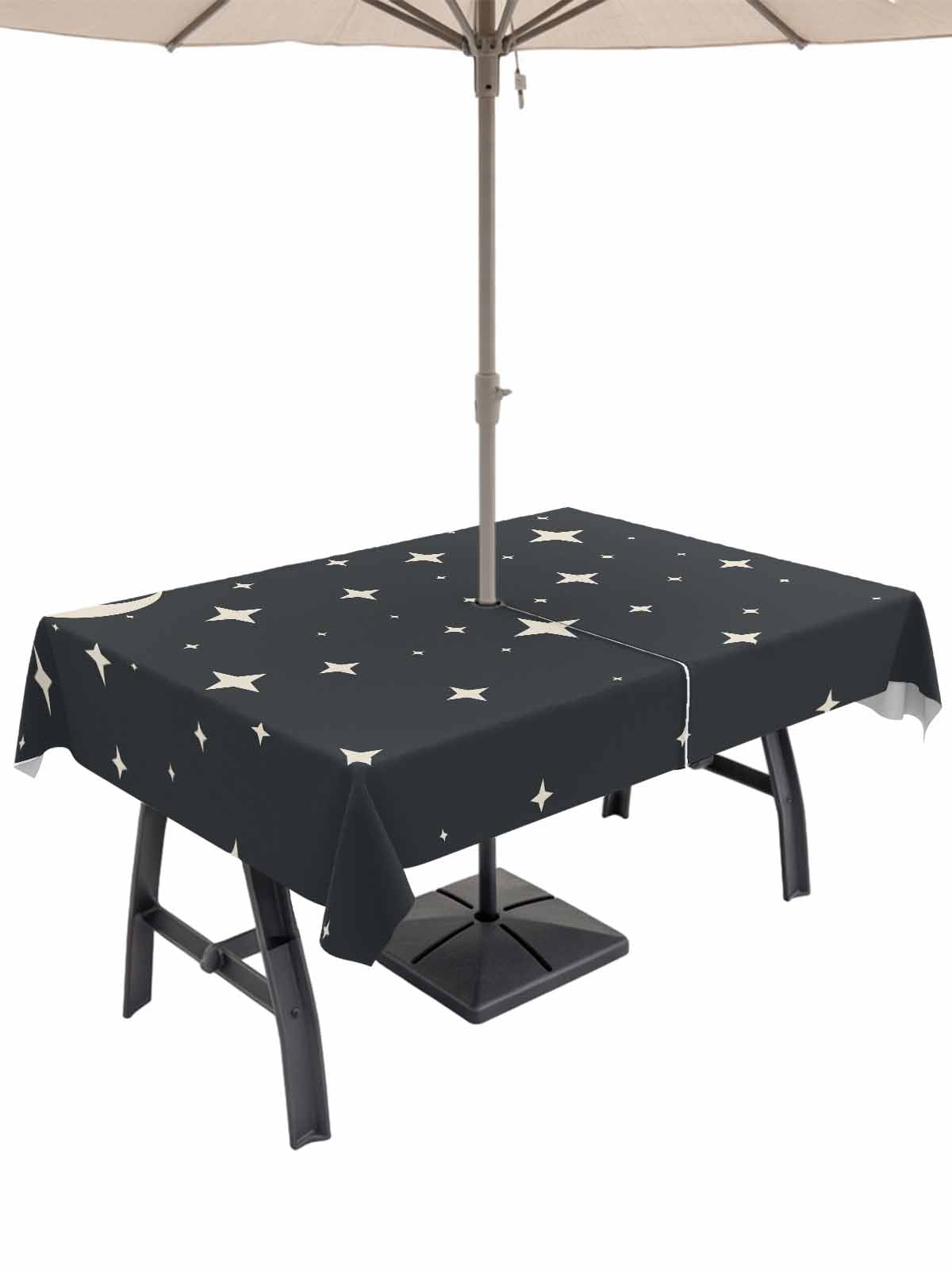 Black Starry Night Rectangle Outdoor Tablecloth with Umbrella Hole ...