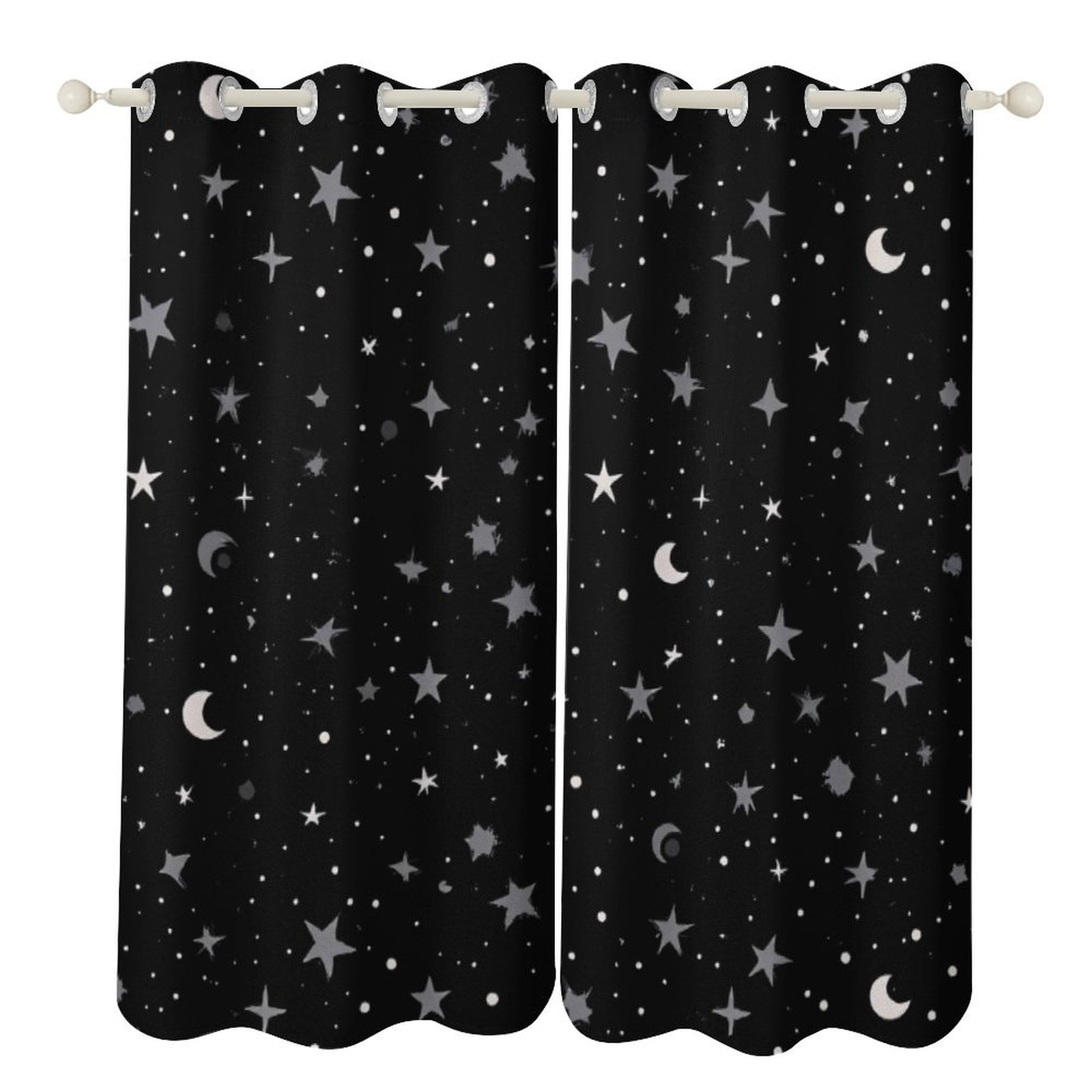 Black Starry Night Sky Print Luxury Window Curtains Blinds for Living ...