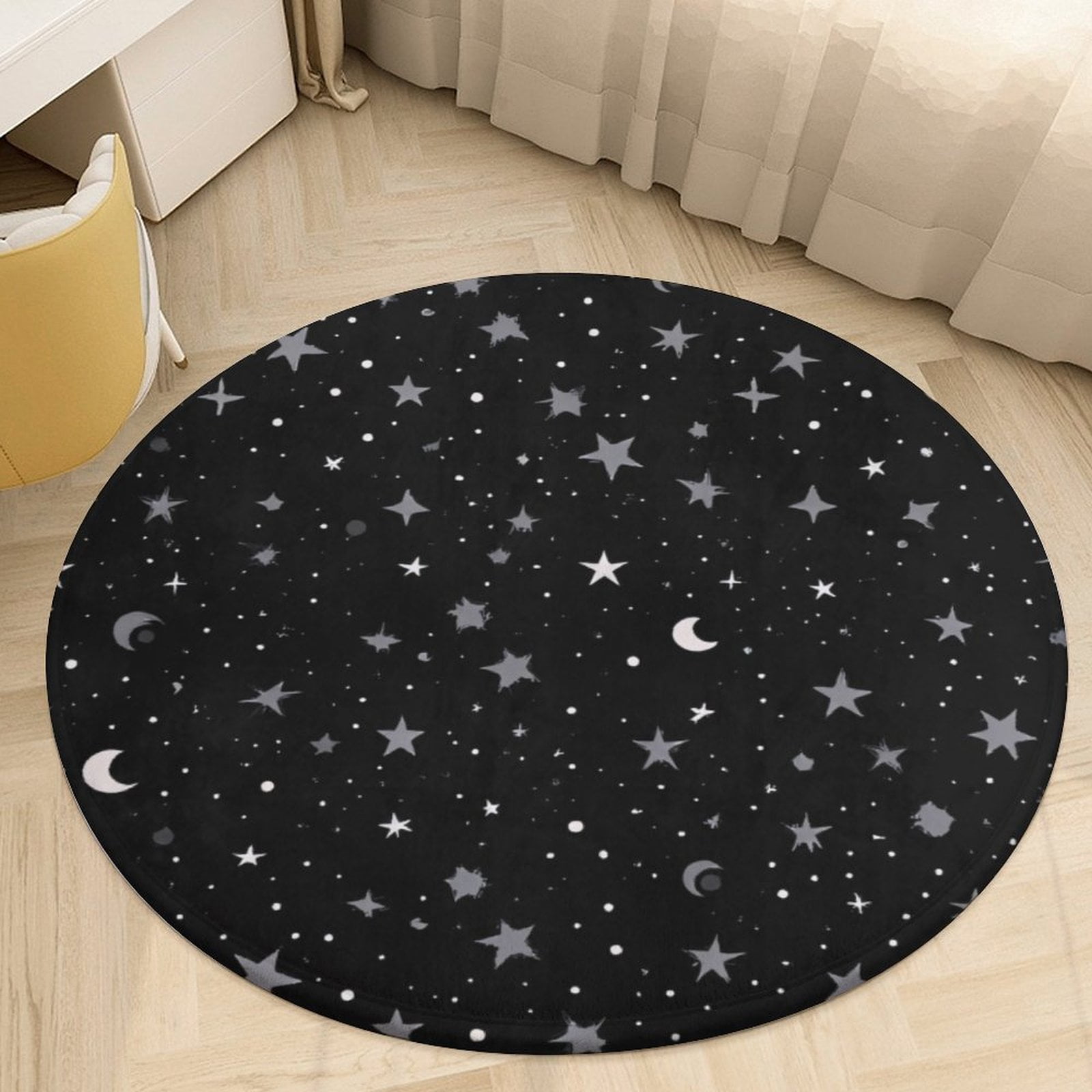 Black Starry Night Sky Print Round Area Rugs for Bedroom Living Room ...