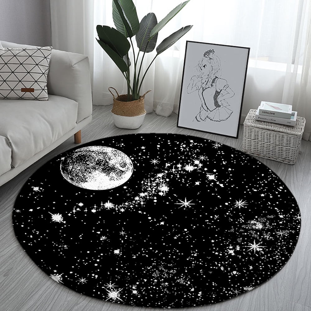 Black Starry Sky Round Carpet Modern Living Room Bedroom Study Floor ...