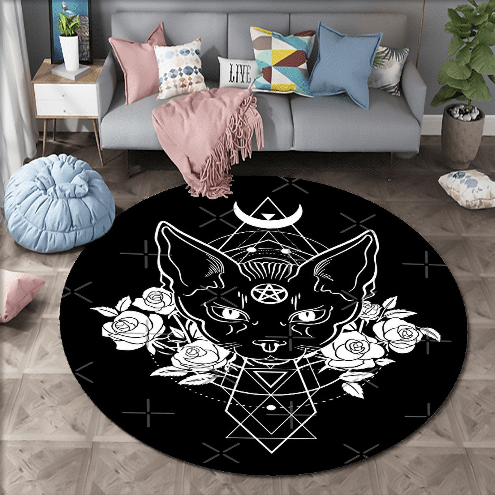 Black Starry Sky Round Rugs Galaxy Simple Sofa Rug Home Living Room ...