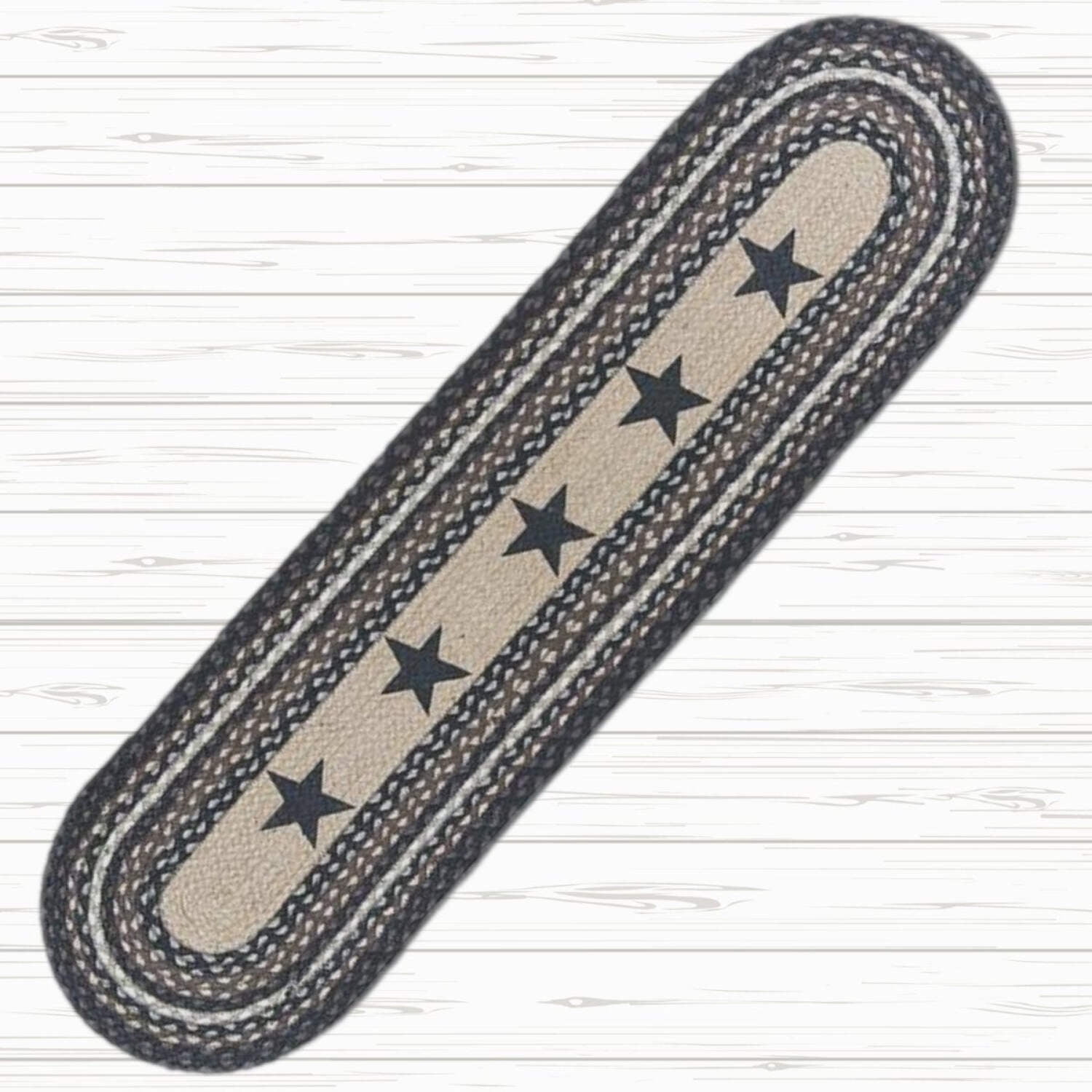 Black Stars Braided Oval Table Runner - 100% Natural Jute and Hand ...