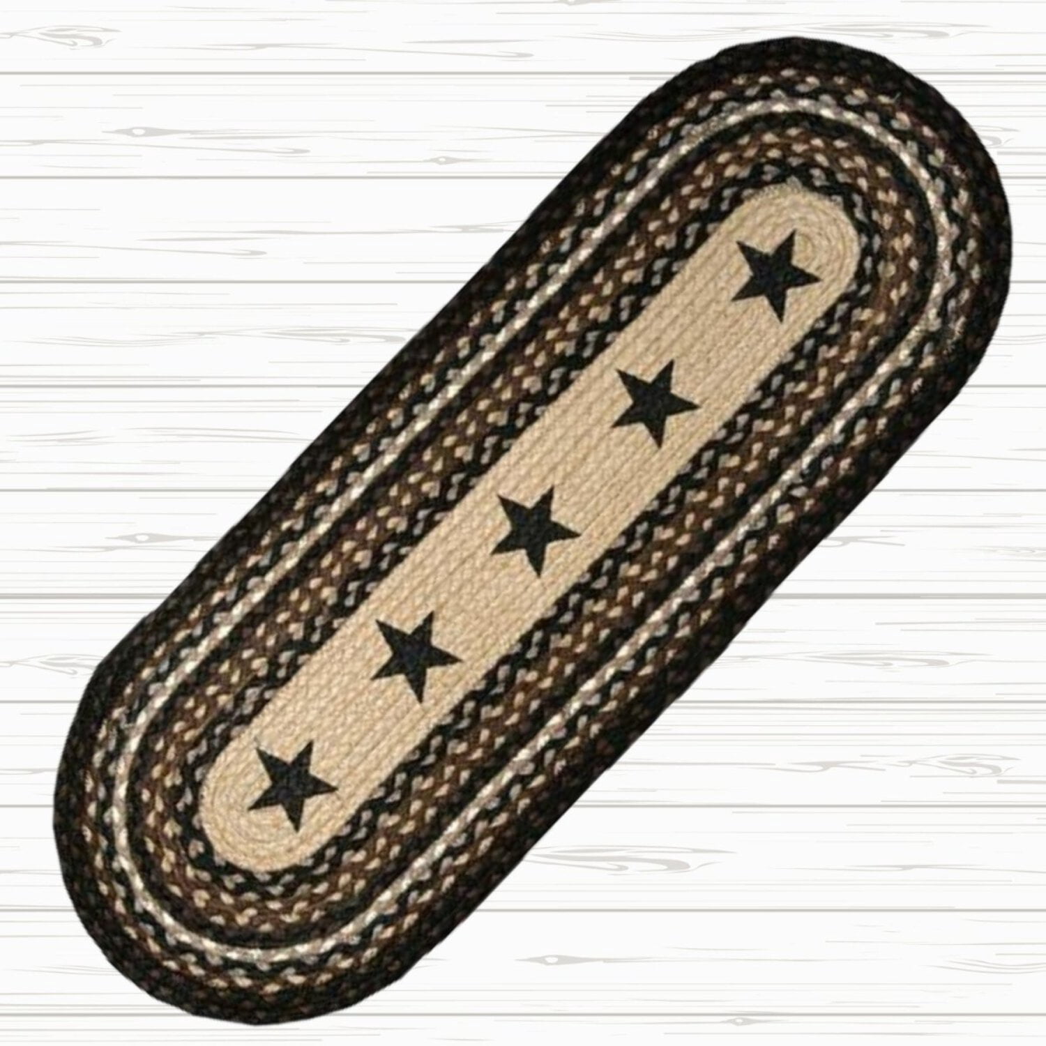 Black Stars Braided Oval Table Runner - 100% Natural Jute and Hand ...