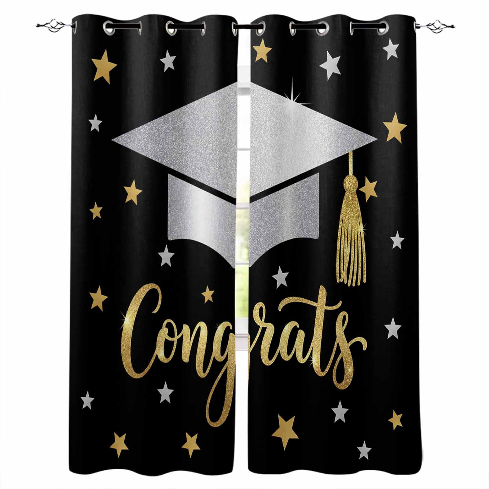 Black Stars Graduation Blackout Curtains 54 Inches Long, Yellow White ...