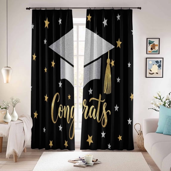 Black Stars Graduation Blackout Curtains for Bedroom/Living Room, Pinch ...