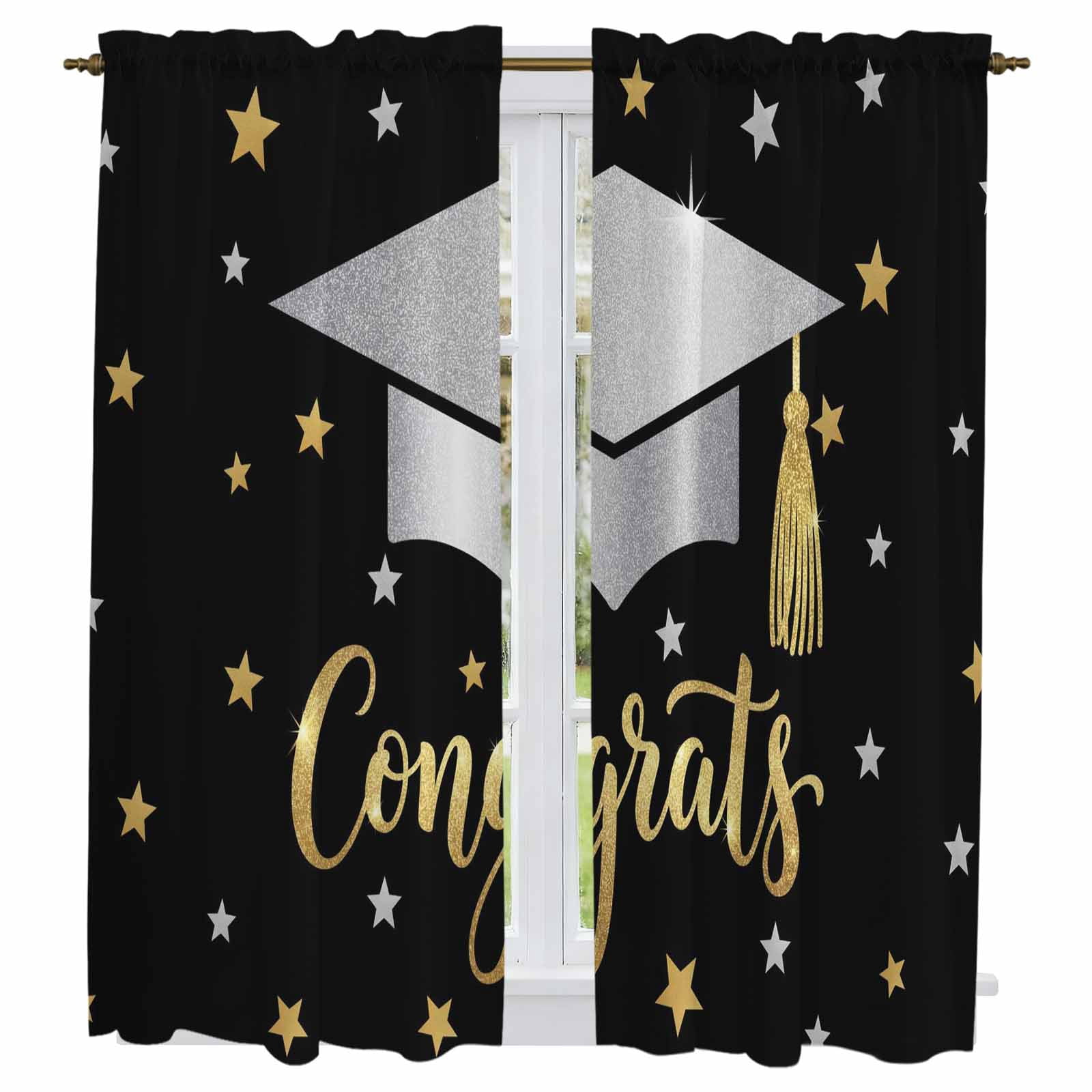 Black Stars Graduation Kitchen Curtains 63 Inch Length, Yellow White ...