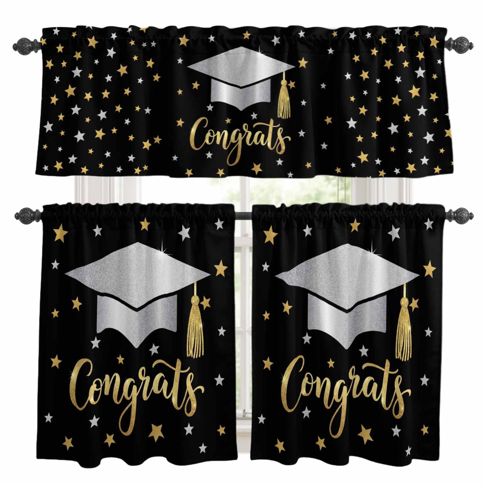 Black Stars Graduation Kitchen Curtains Sets for Windows 36 Inch Length ...
