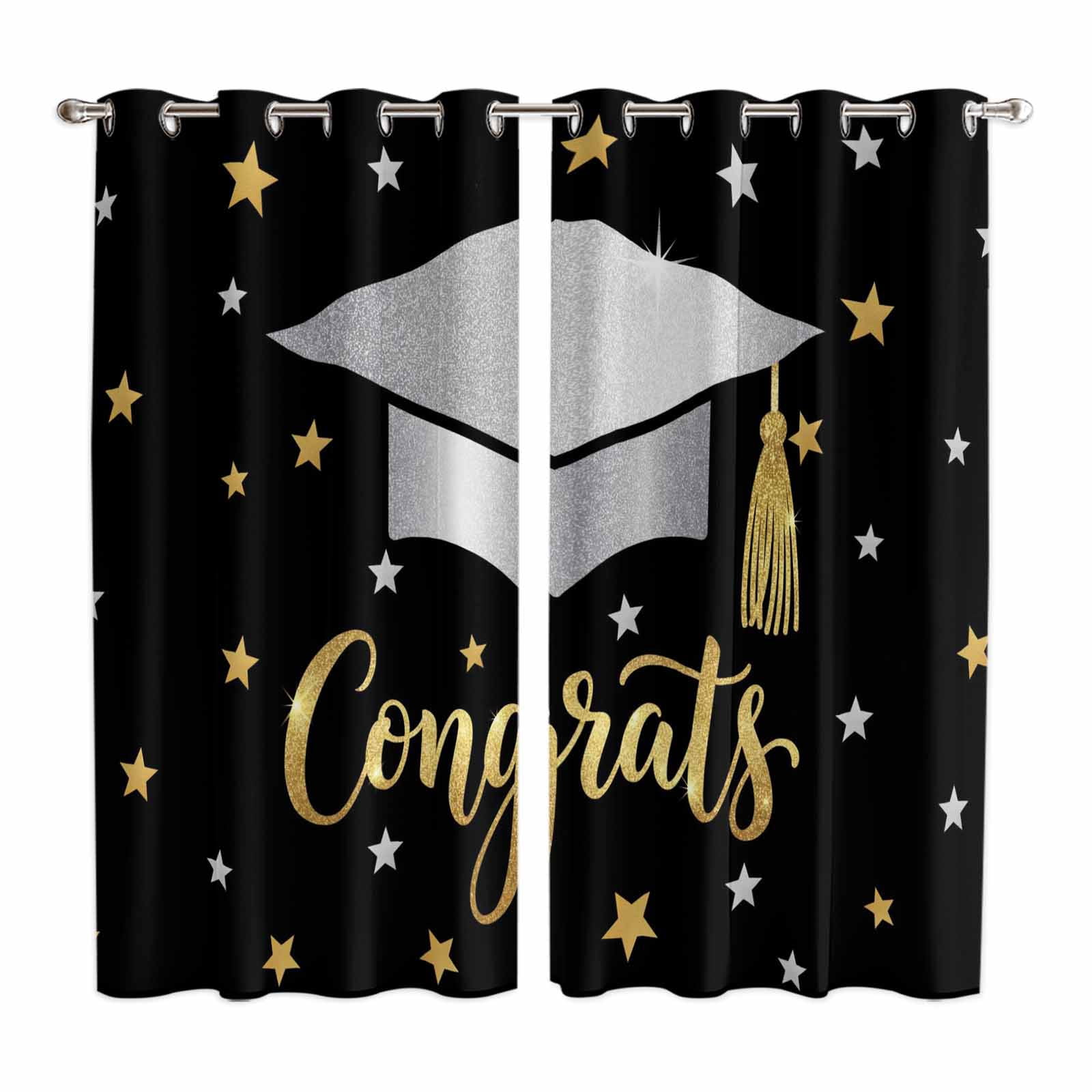 Black Stars Graduation Kitchen Curtains Window Panels, Yellow White ...