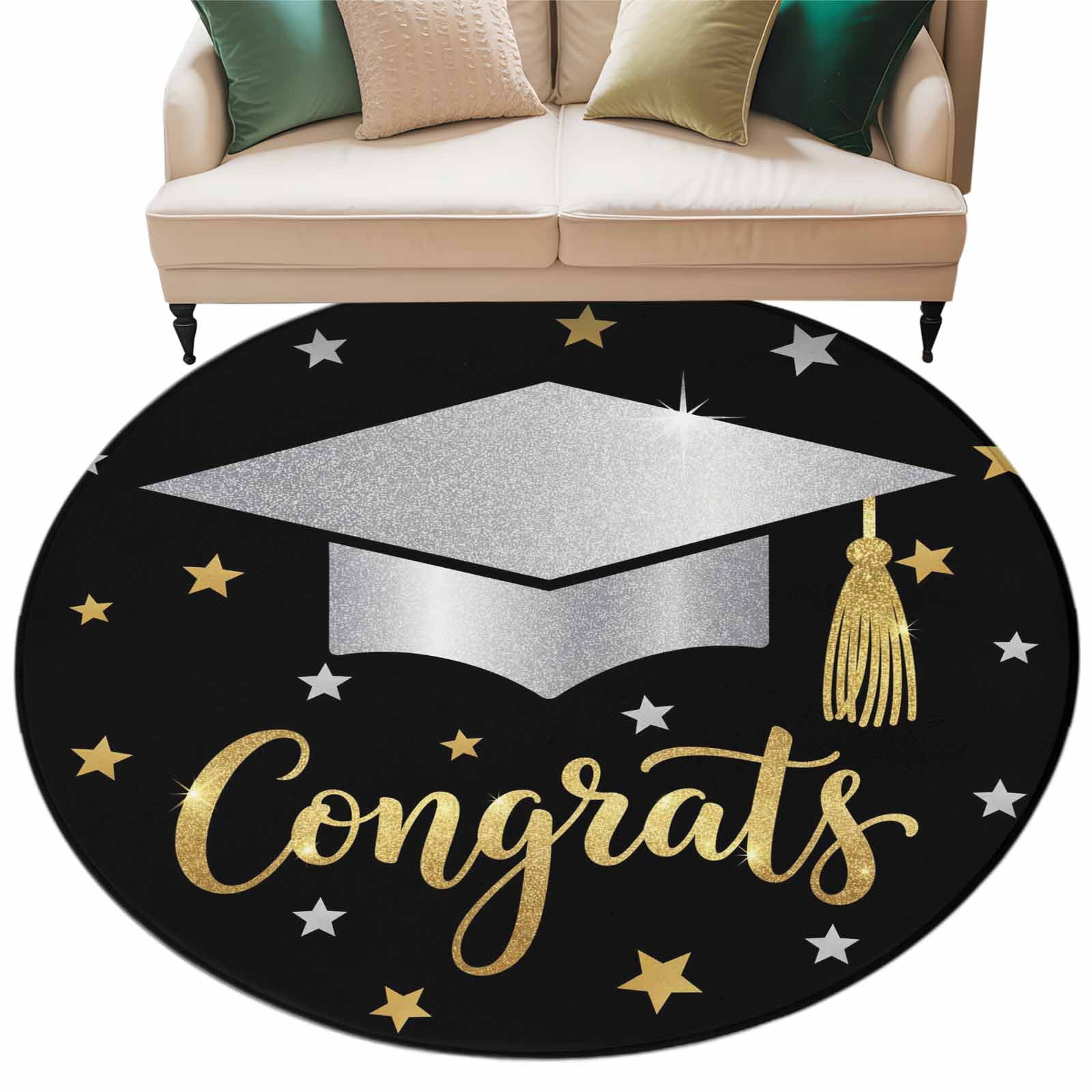 Black Stars Graduation Round Area Rugs Collection 7', Yellow White Star ...