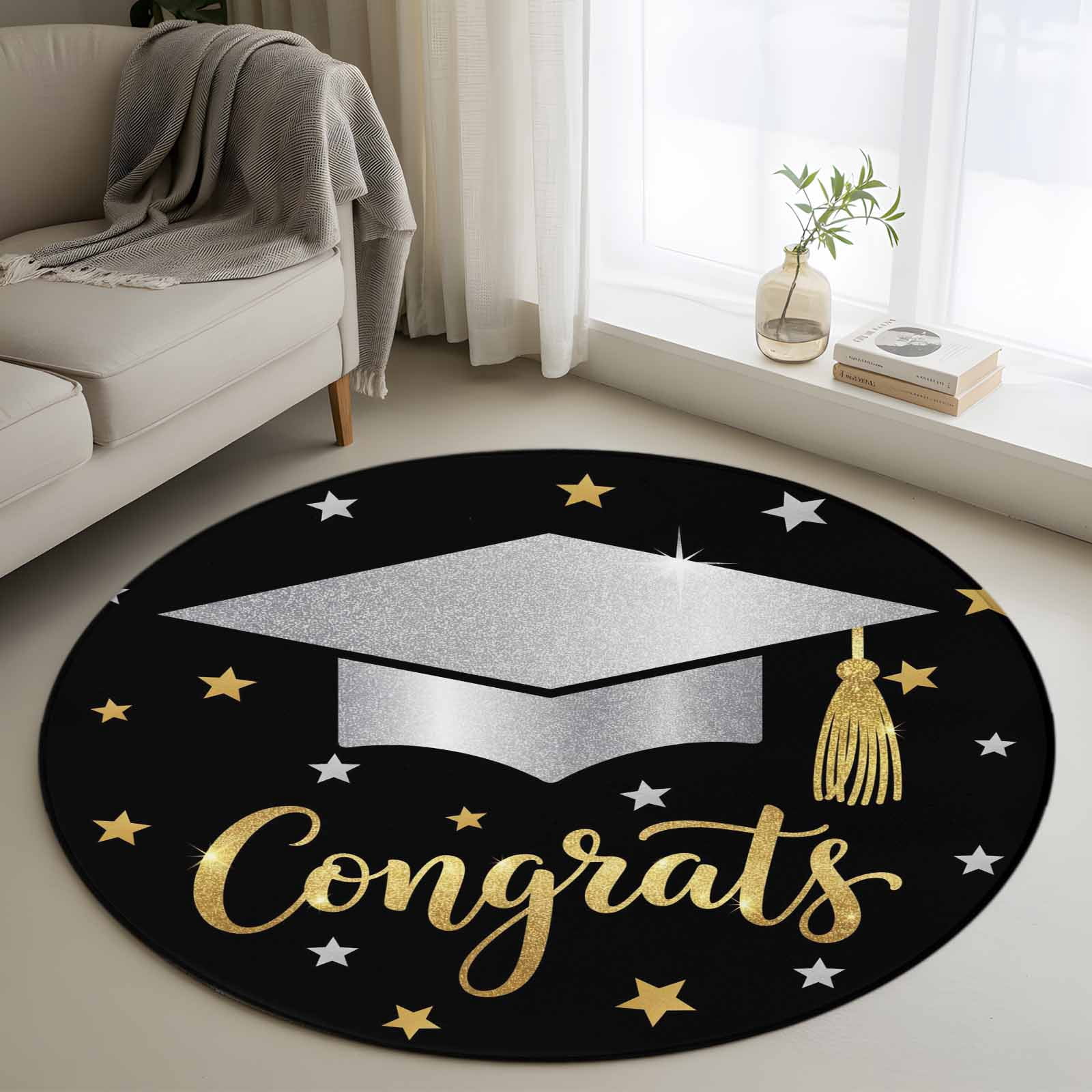 Black Stars Graduation Round Rug 3.3ft Washable Circle Entryway Rugs ...