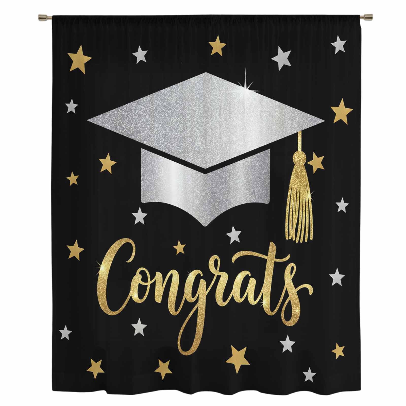 Black Stars Graduation Sheer Curtains 108" Extra Long, Yellow White ...