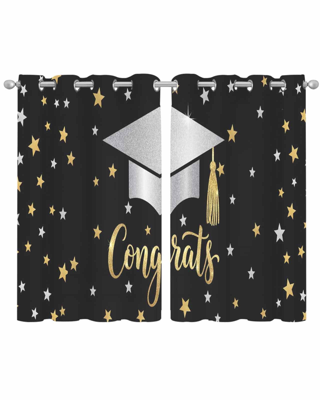 Black Stars Graduation Sheer Curtains 39 Inch Length 2 Panels Set for ...